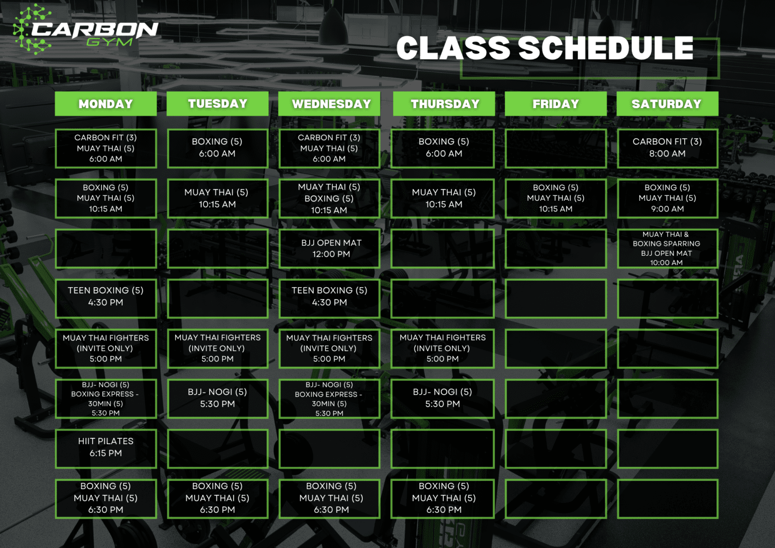 Geelong Fitness Classes & Programs Timetable - Carbon Gym